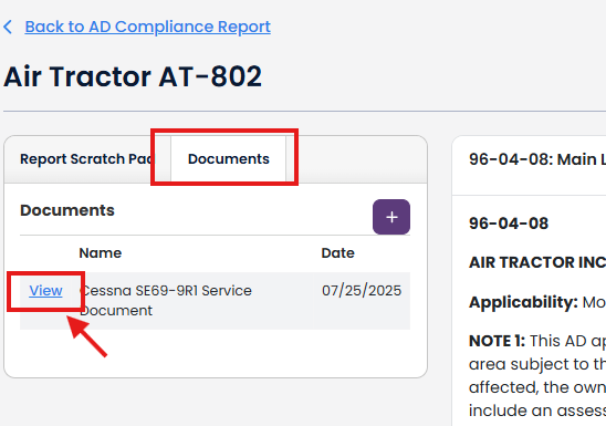 AD Compliance Report - attaching related Documents