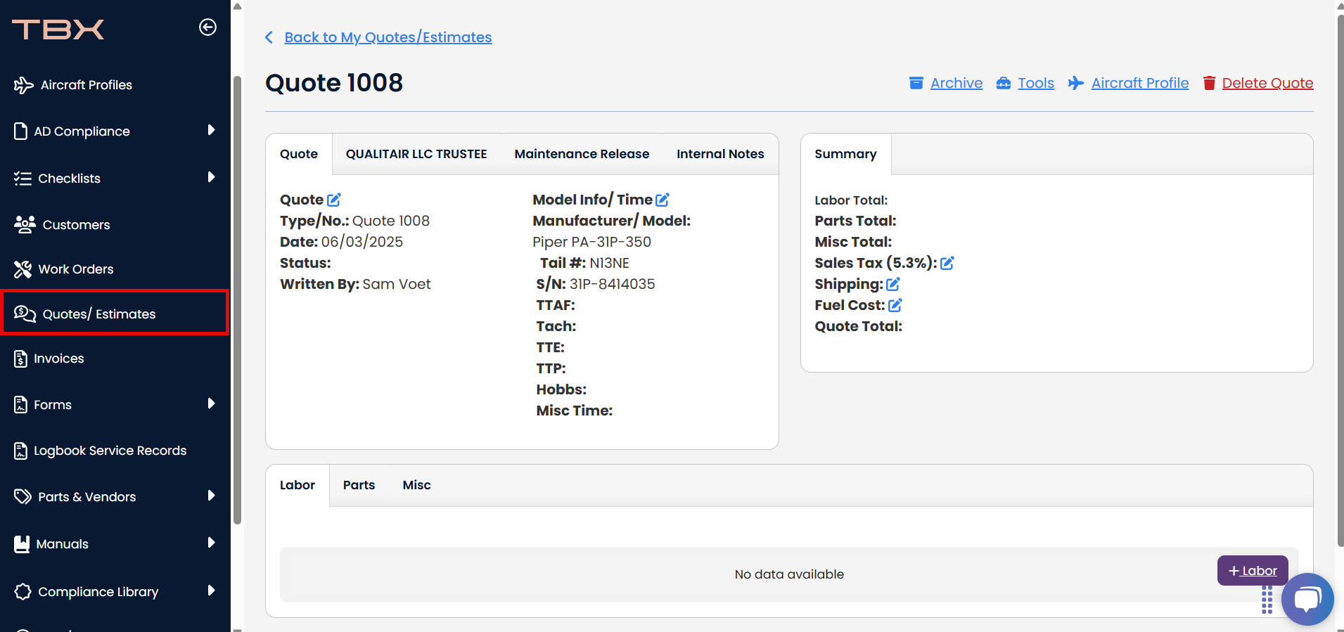 Building a Quote/Estimate from Scratch