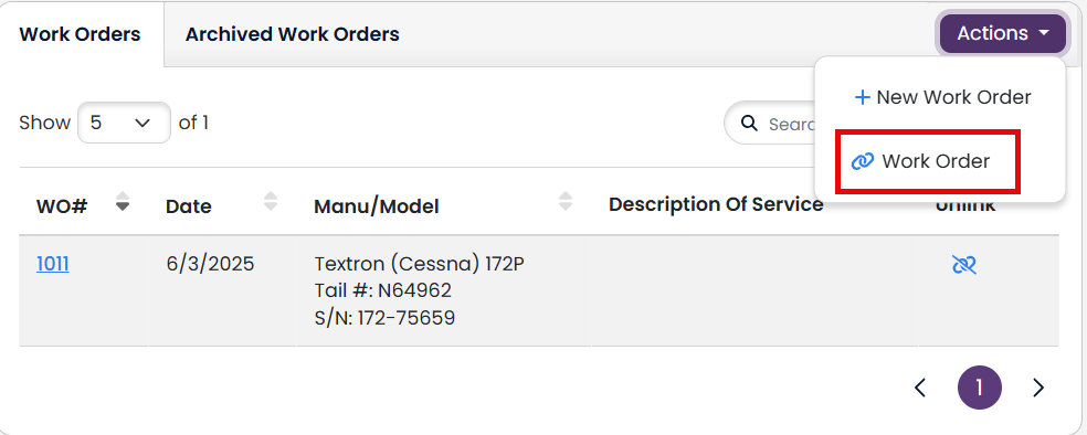 Linking a Work Order to an Aircraft Profile