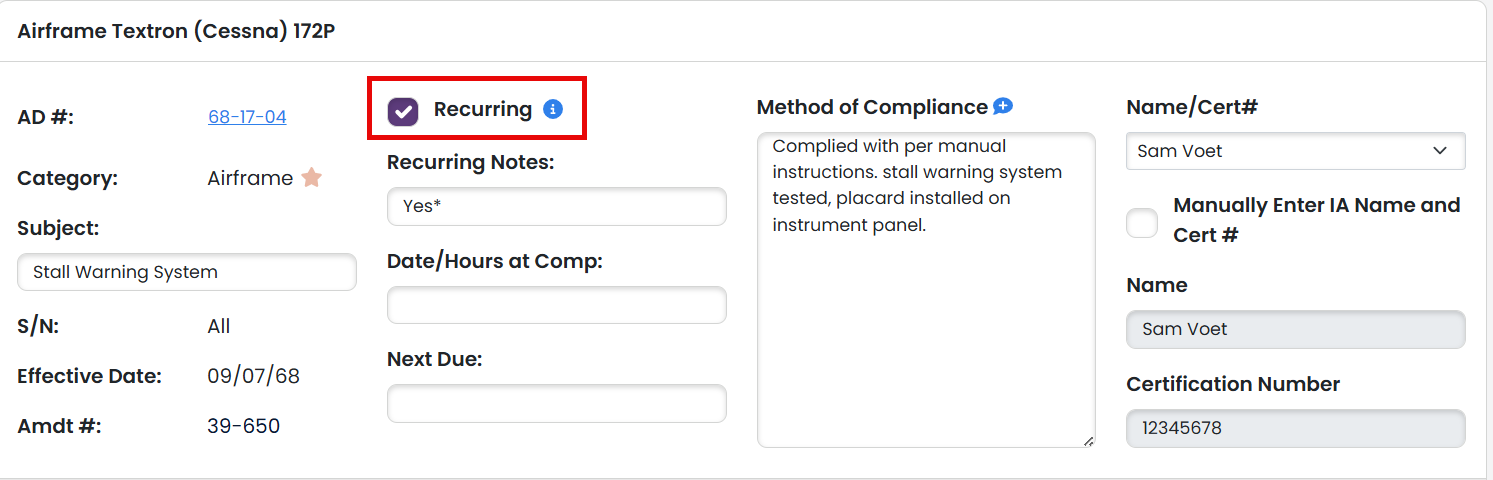 Show or Print "Recurring" ADs Only