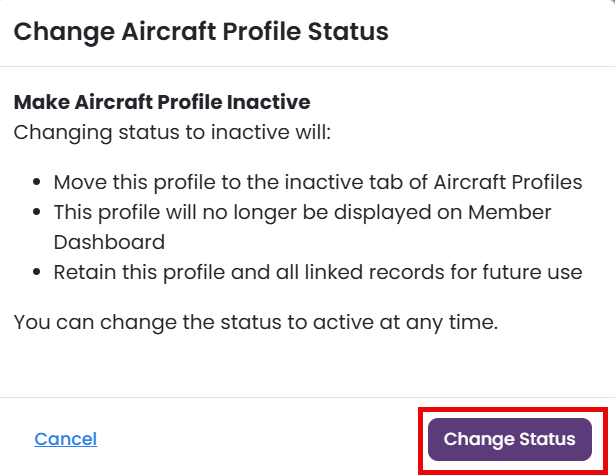 How to Change Status of an Aircraft Profile
