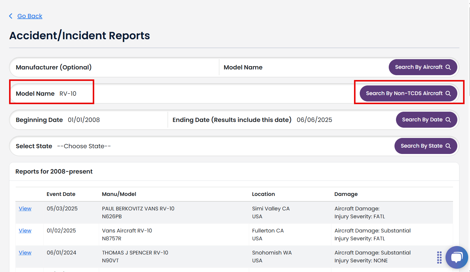 Looking up Aircraft Incident Reports