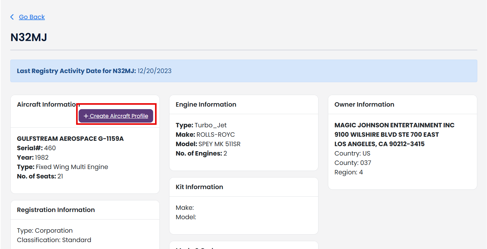 Using the Aircraft Registry