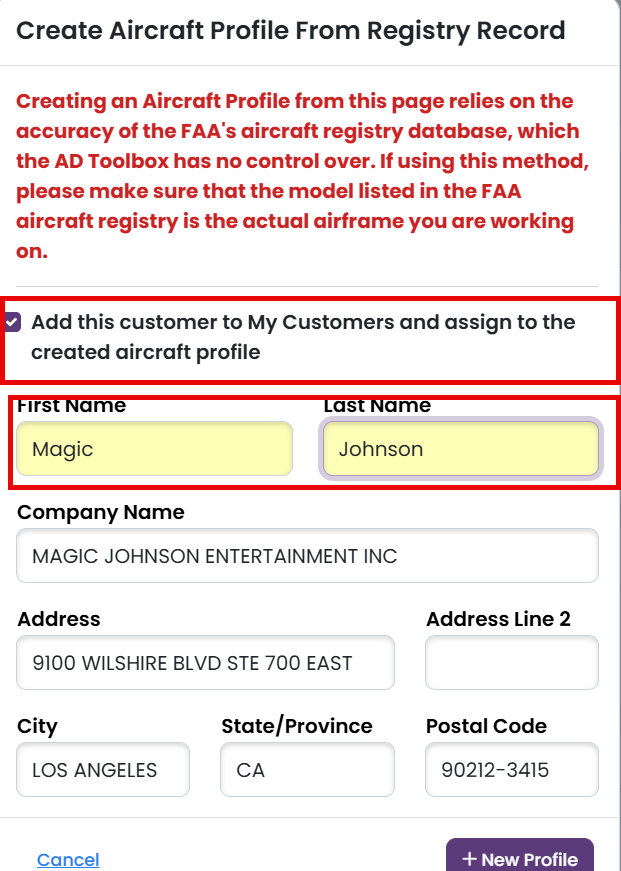 Using the Aircraft Registry