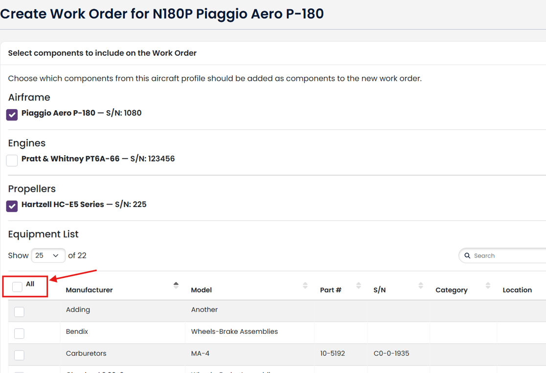 Creating a Work Order from an Aircraft Profile