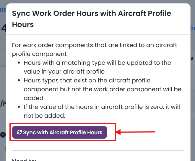 Syncing Work Order Component Hours with Aircraft Profile Hours