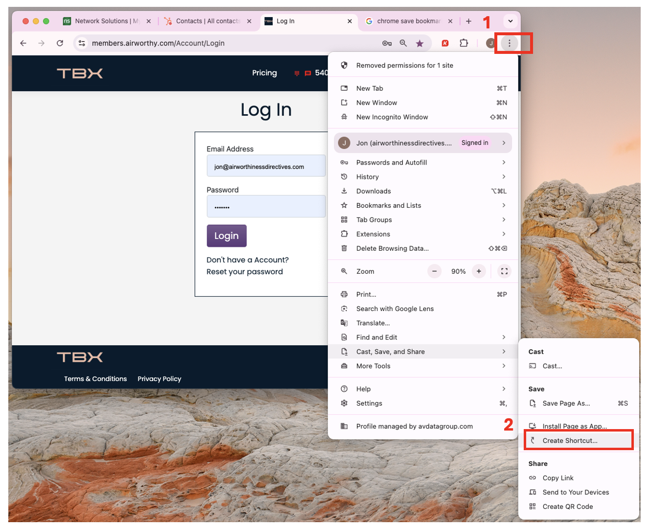 Creating a Desktop Shortcut to the Login Page